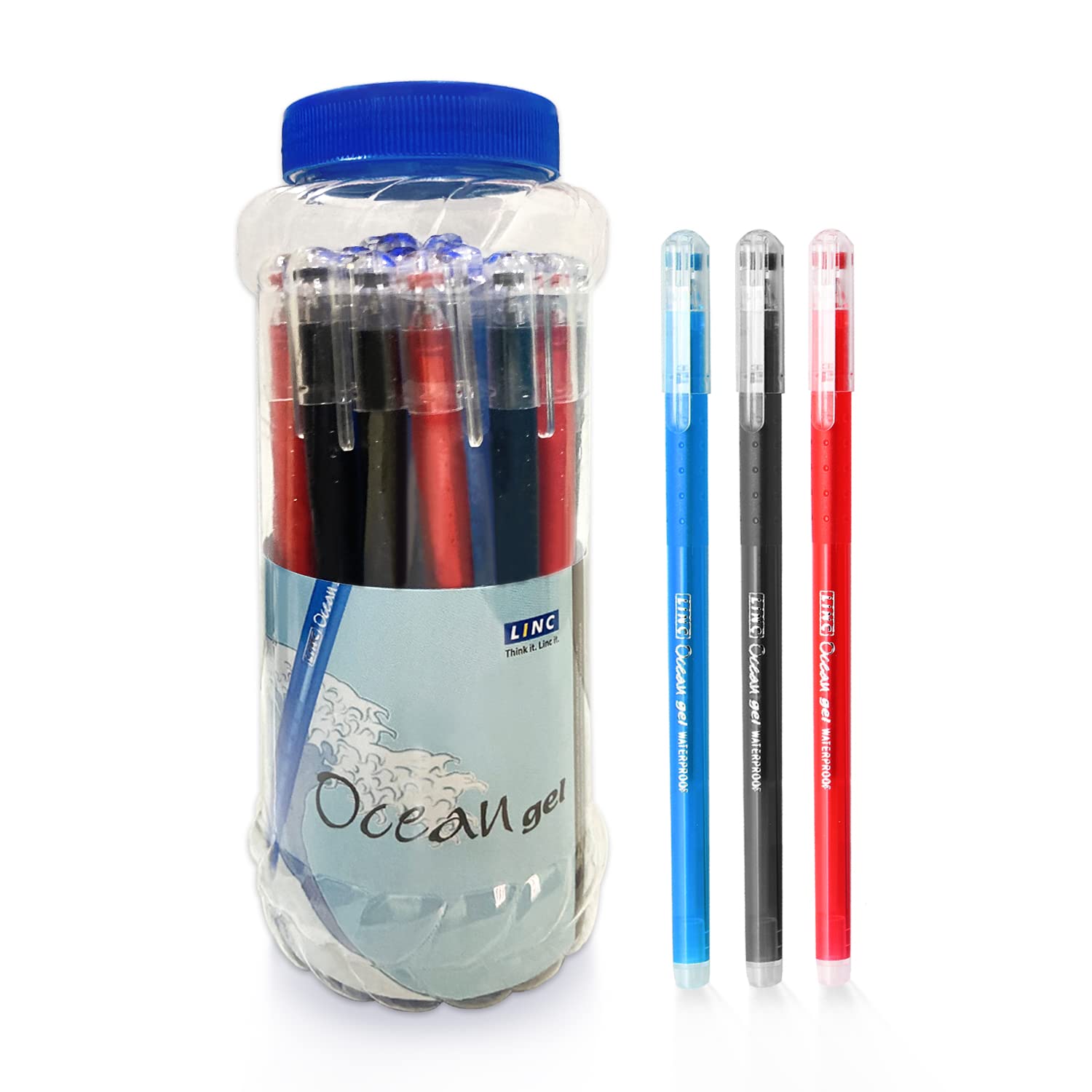Linc Ocean 0.55mm Gel Pens Jar Pack, Multicolor Ink, Pack Of 25 Pens ...